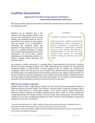 Coalition Assessment: Approaches for Measuring Capacity and Impact | PDF