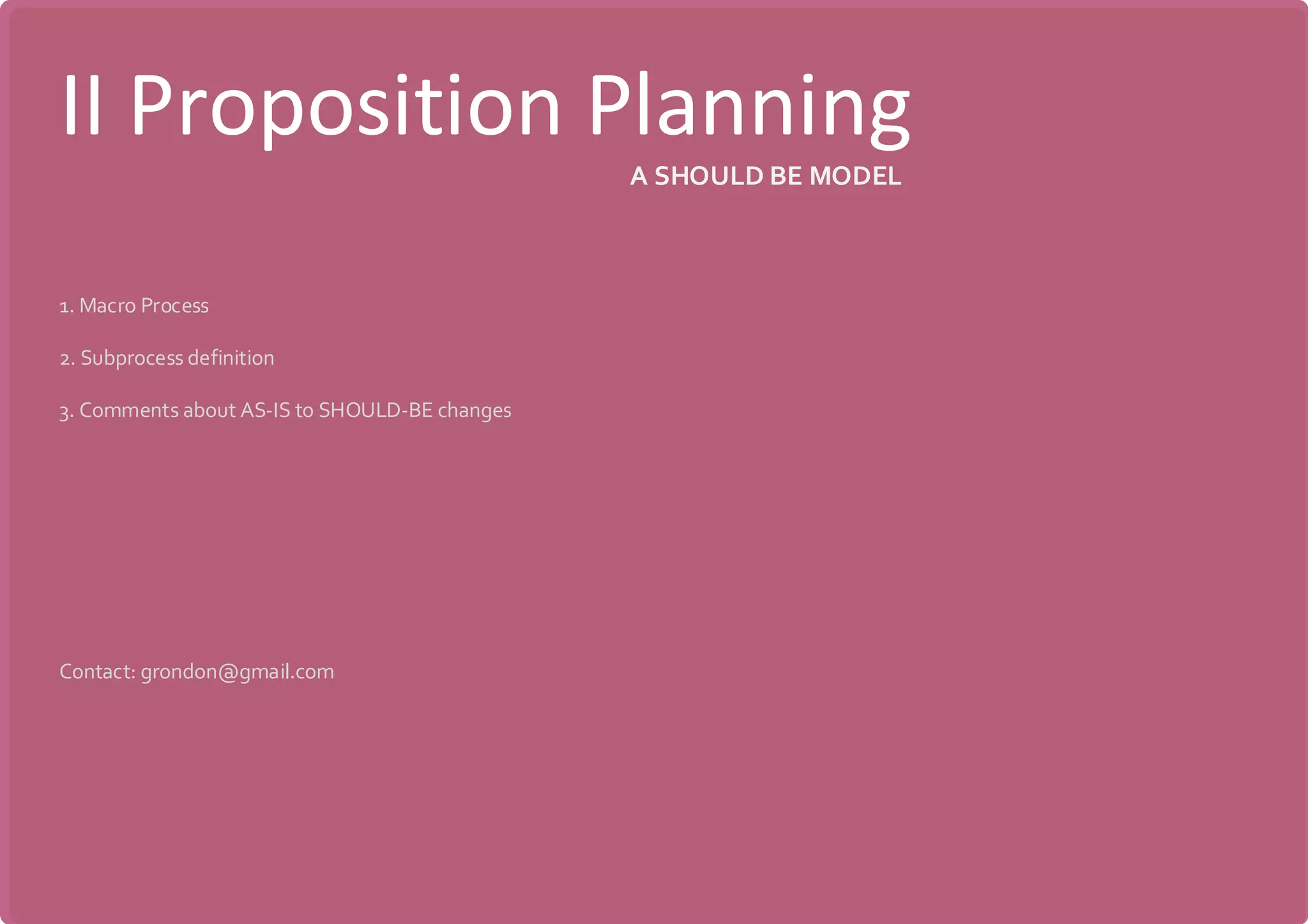 Innovation - 02 - Proposition Planning | PPT