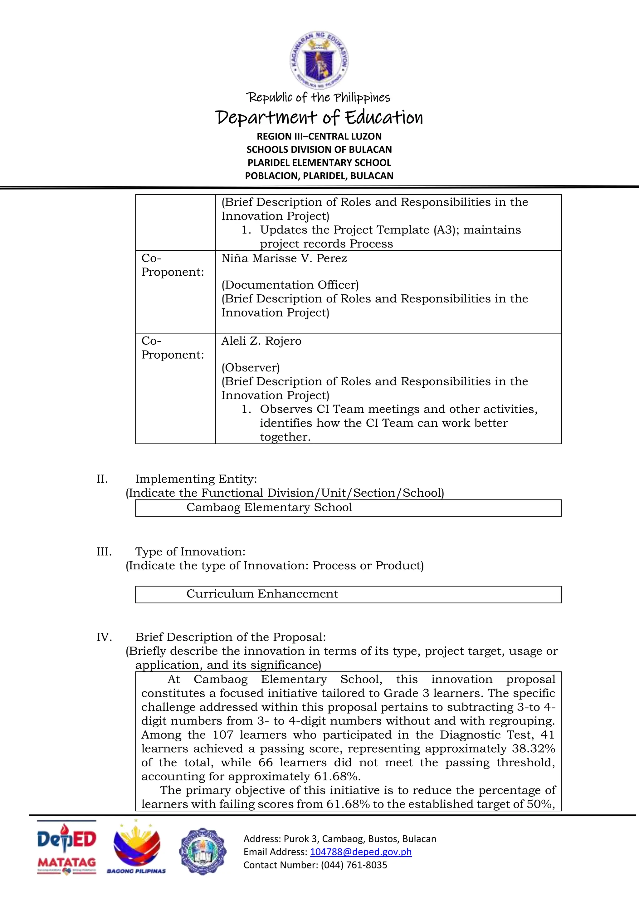 INNOVATION-PROJECT-PROPOSAL. ANNUAL IMPLEMENTATION PLANdocx | DOCX