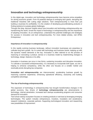 Innovation and technology entrepreneurship | PDF