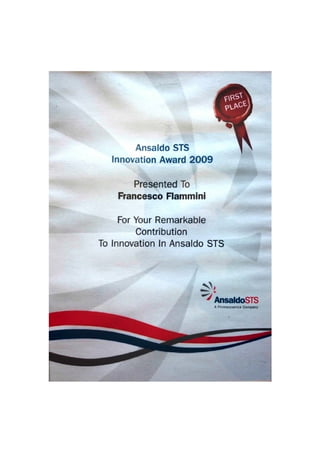 Ansaldo STS Innovation award 2009 | PDF