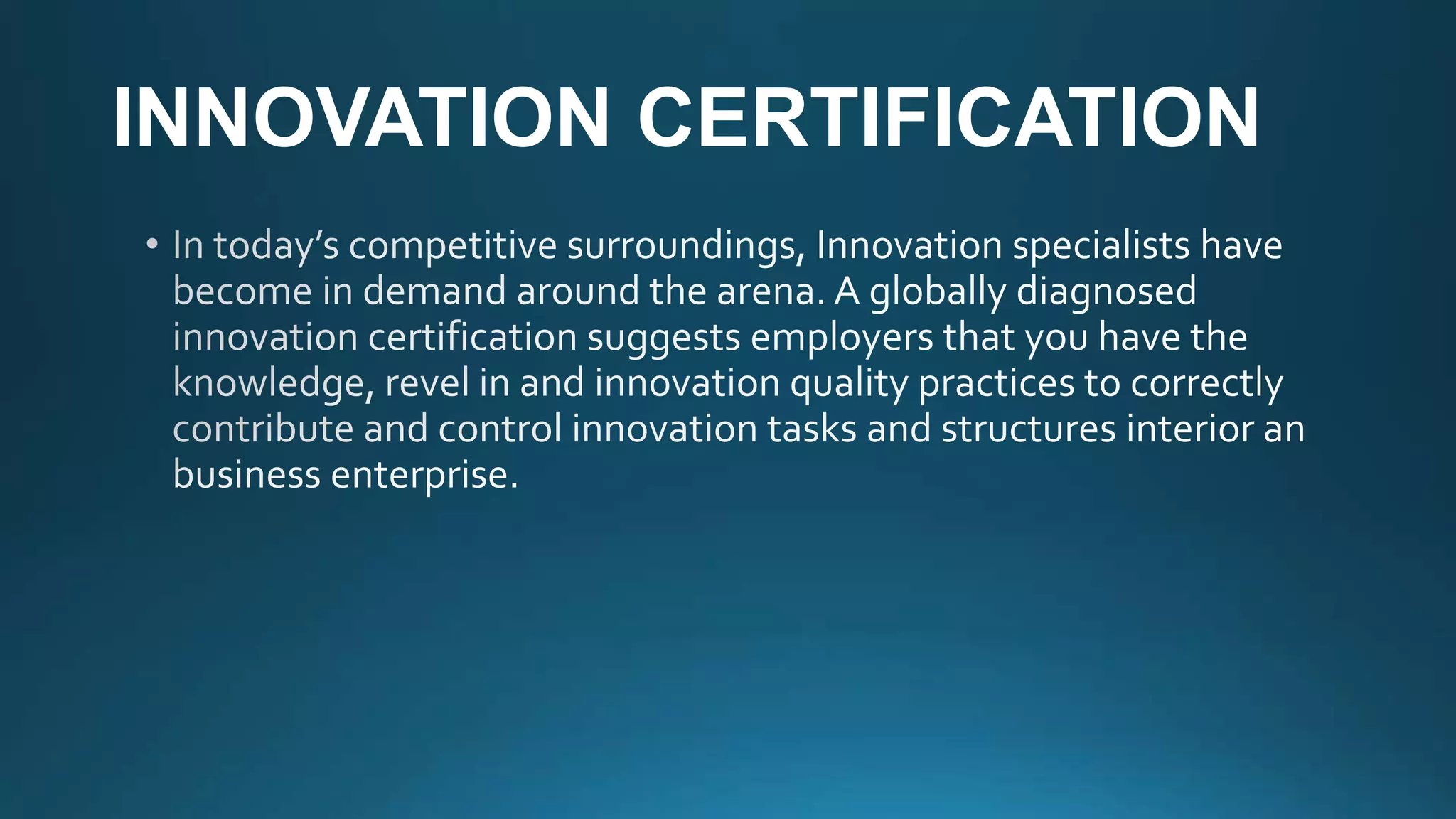 Innovation certification | PPTX