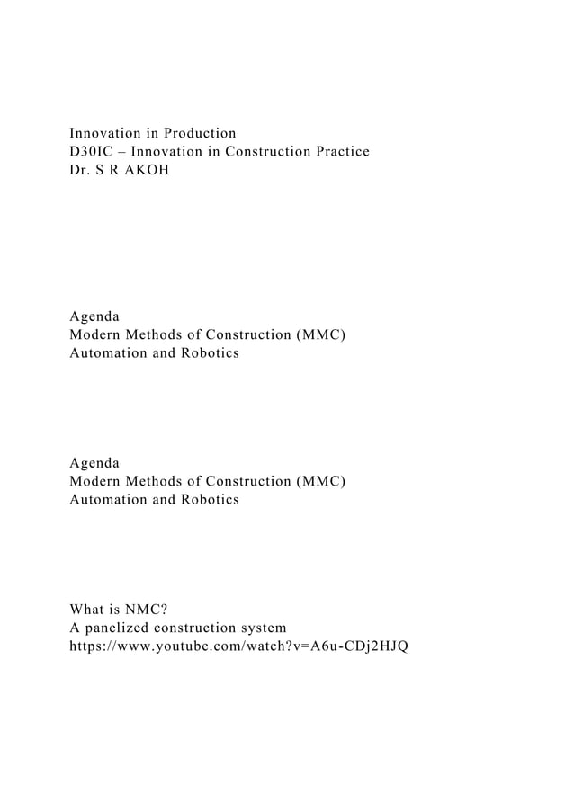 Innovation In ProductionD30IC Innovation In Construction Pra docx Innovation In ProductionD30IC Innovation In Construction Pra docx