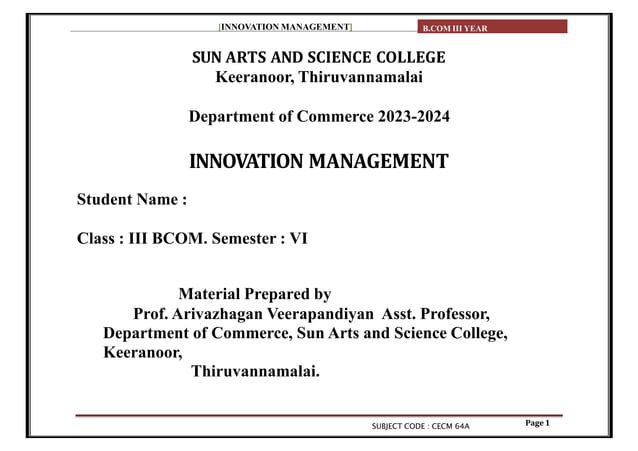 INNOVATION MANAGEMENT III BCOM (UNIT I ).pptx