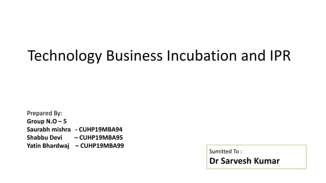 Technology Business Incbution and IPR | PPT