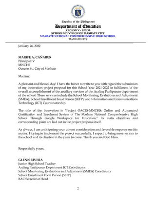 Innovation Project Proposal in DepEd - Super Draft | PDF