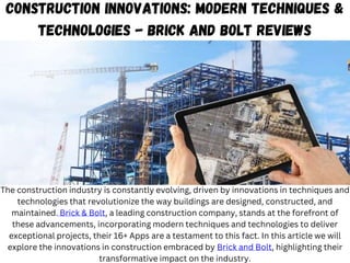 Construction Innovations: Modern Techniques & Technologies | Brick and ...