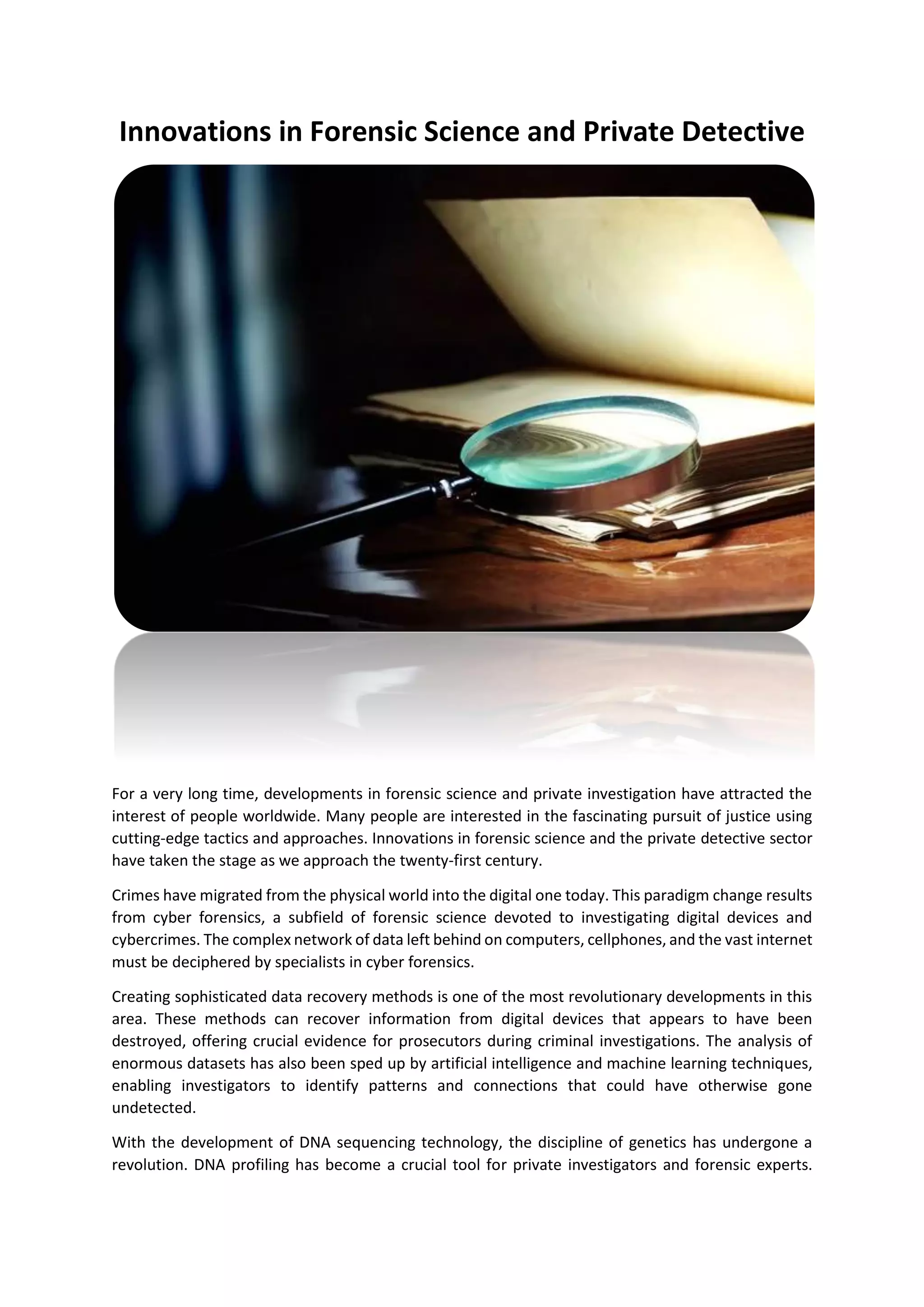 Innovations in Forensic Science and Private Detectivein Forensic ...