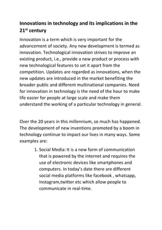 Innovations in technology and its implications in the 21st century.docx