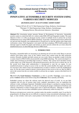 INNOVATIVE AUTOMOBILE SECURITY SYSTEM USING VARIOUS SECURITY MODULES ...