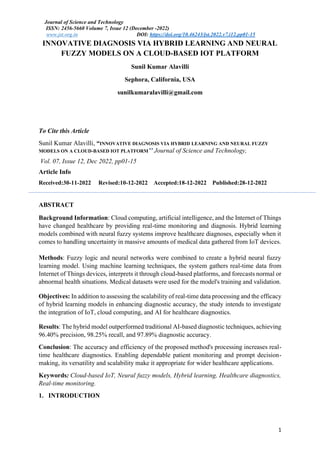 INNOVATIVE DIAGNOSIS VIA HYBRID LEARNING AND NEURAL FUZZY MODELS ON A CLOUD-BASED IOT PLATFORM | PDF