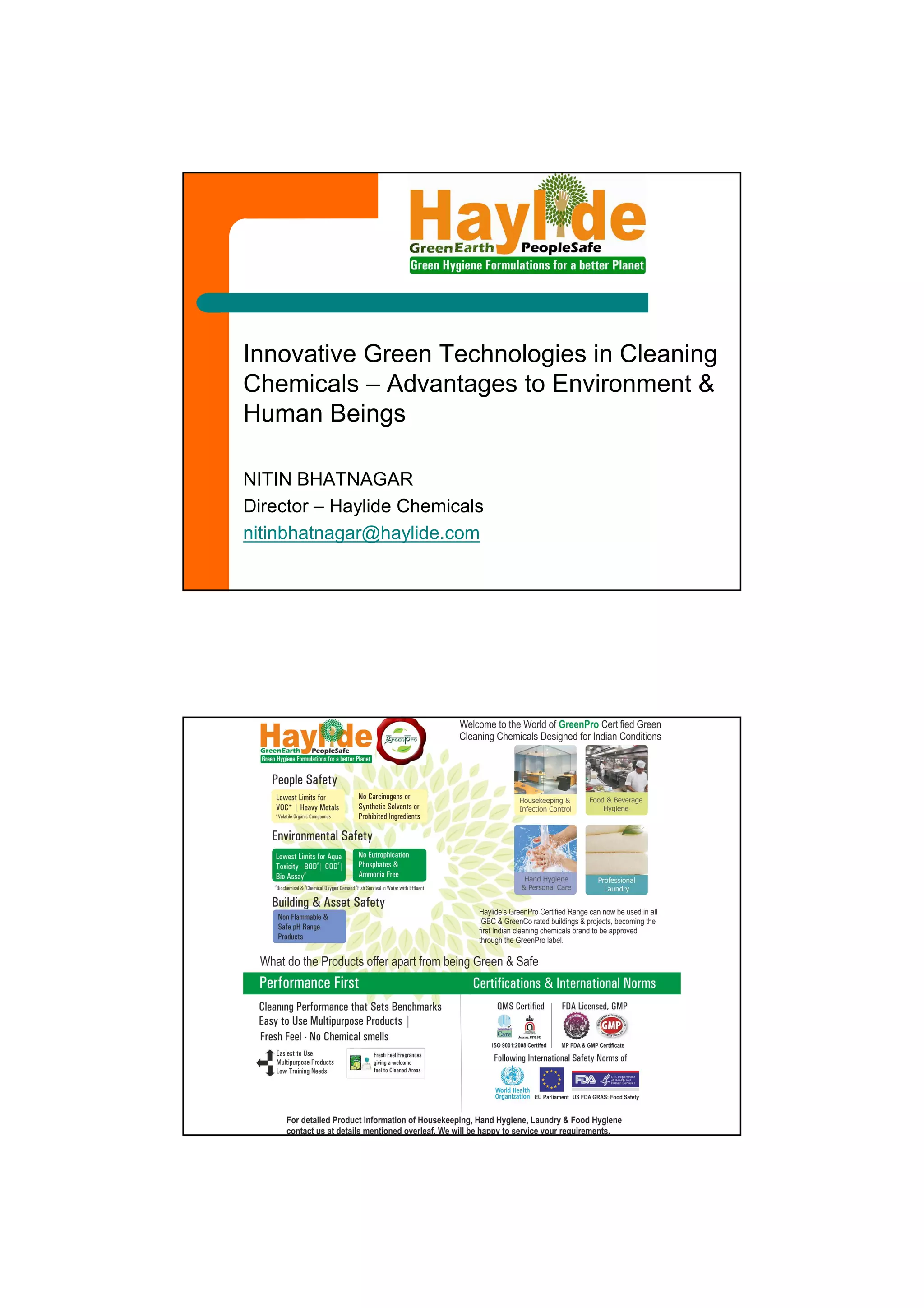 Innovative Green technologies in cleaning chemicals & advantages to ...