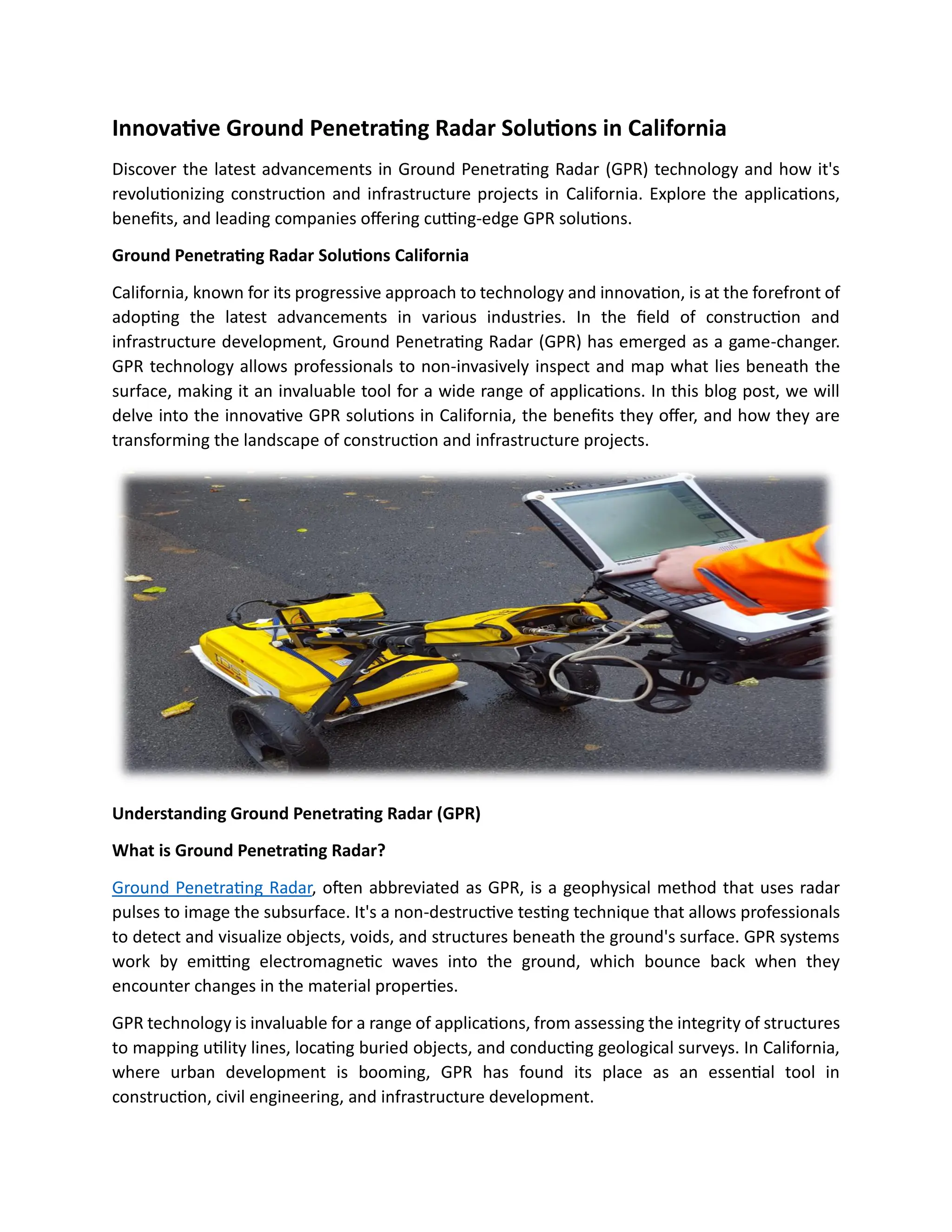Innovative Ground Penetrating Radar Solutions in California | PDF