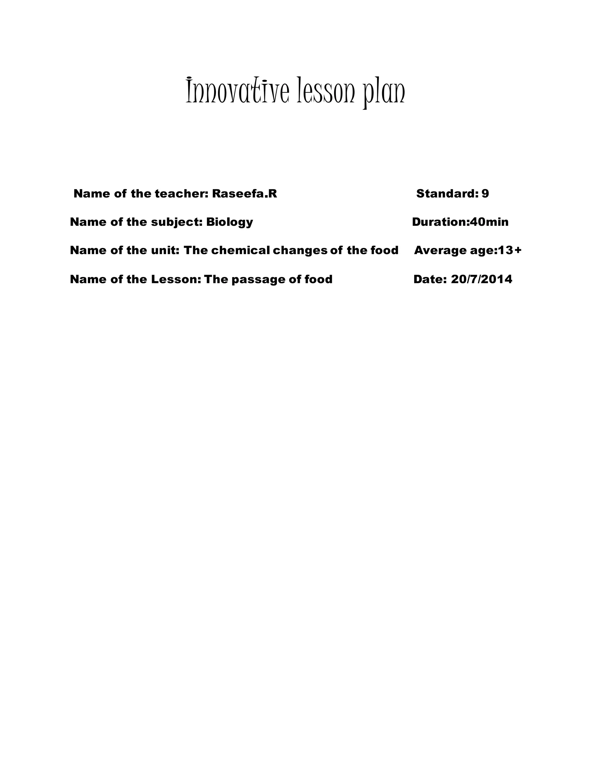 Innovative lesson plan | PDF