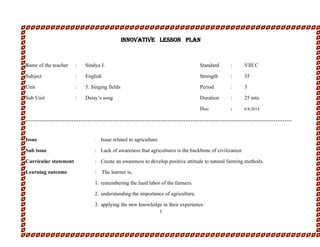 Innovative lesson plan on John Keats' Daisy's Song | PDF