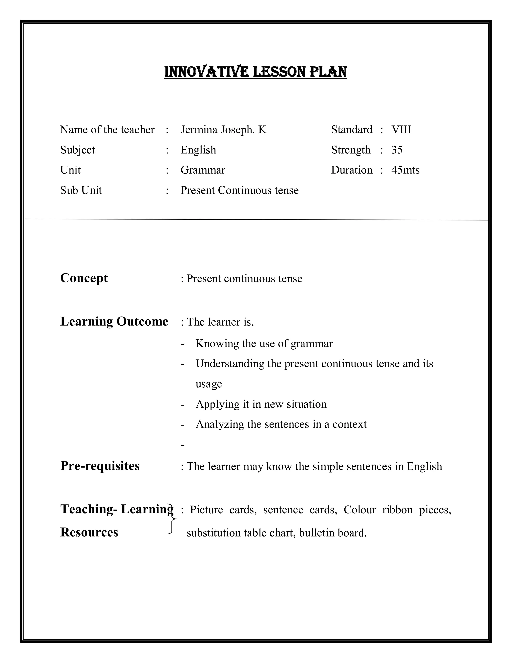 Innovative lesson plan | PDF
