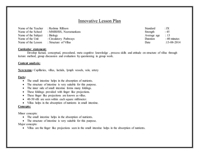 Innovative lesson plan by RESHMA RILLISON RJ | DOCX | Medical Health