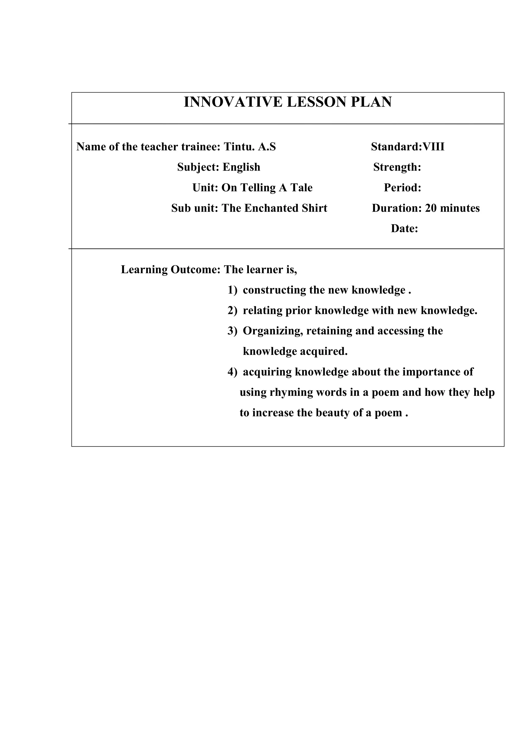 Innovative lesson plan.tintu | PDF
