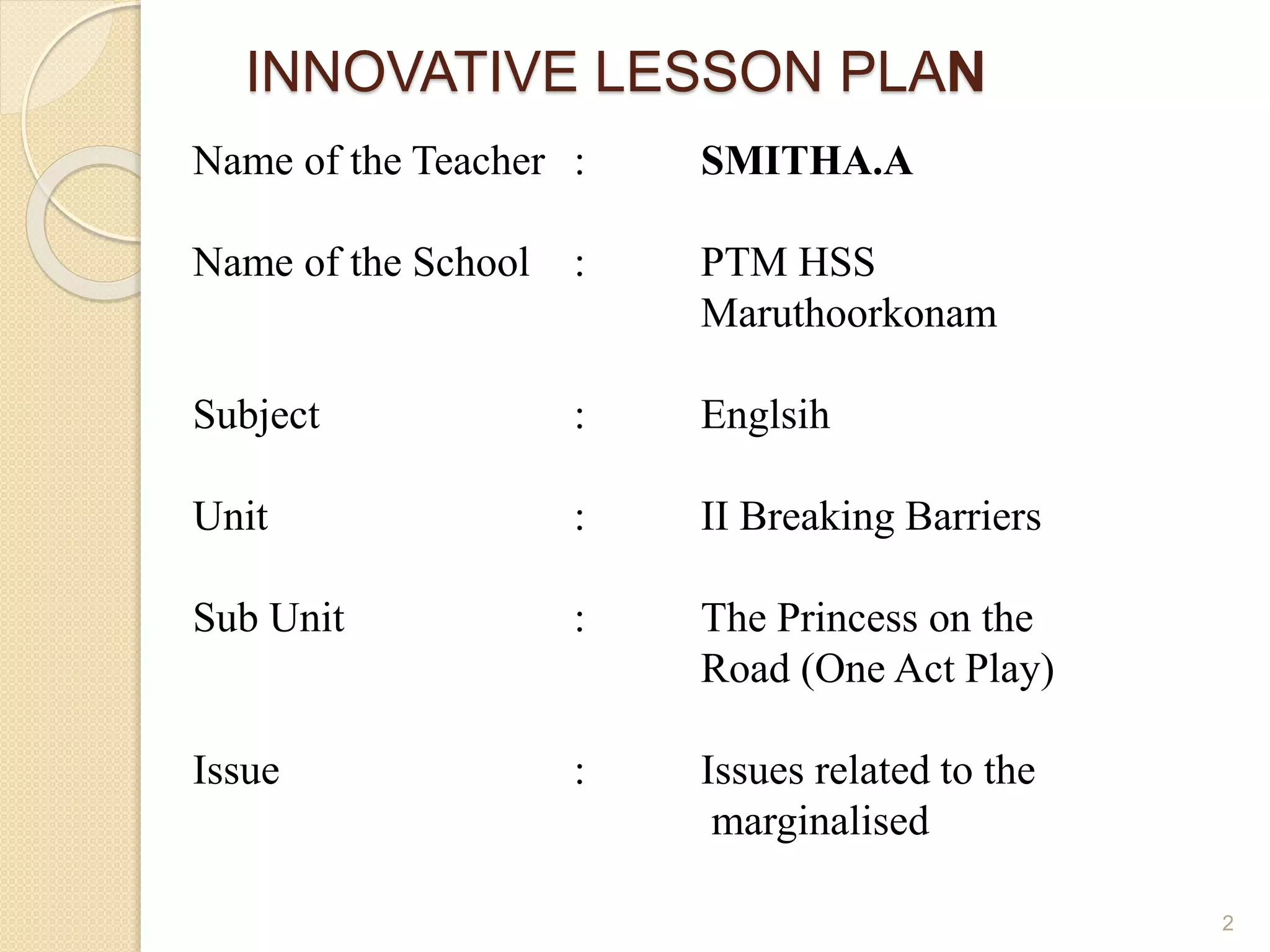 Innovative lesson plan | PPTX