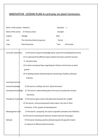 Innovative lesson plan-a card play on plant hormones | DOC