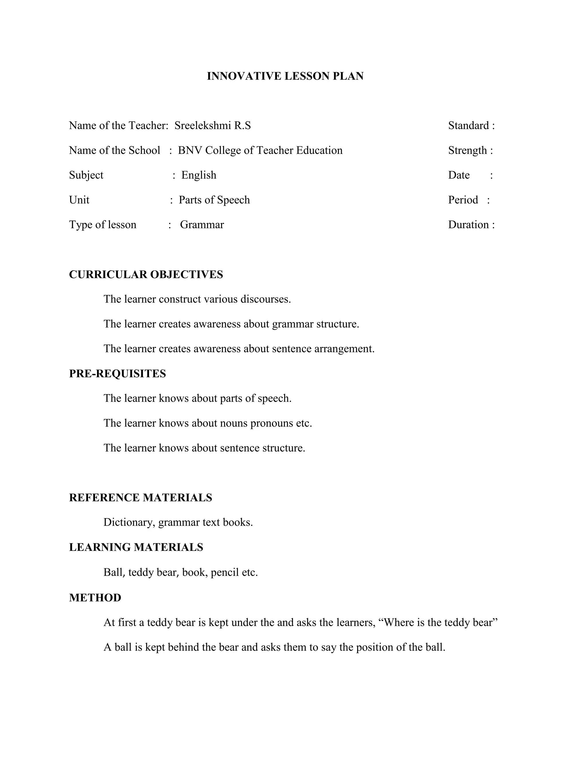 Innovative lesson plan | PDF