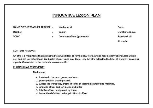 Innovative lesson plan | PDF