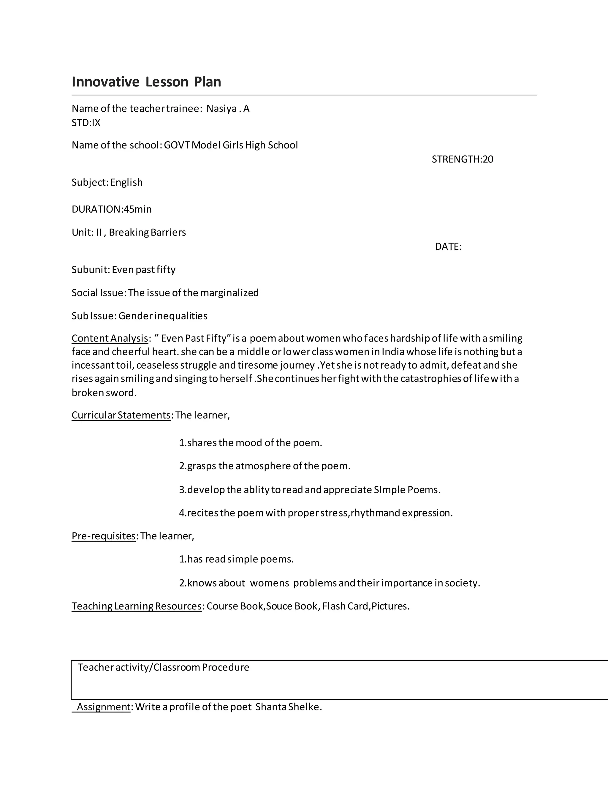 Innovative lesson plan | PDF