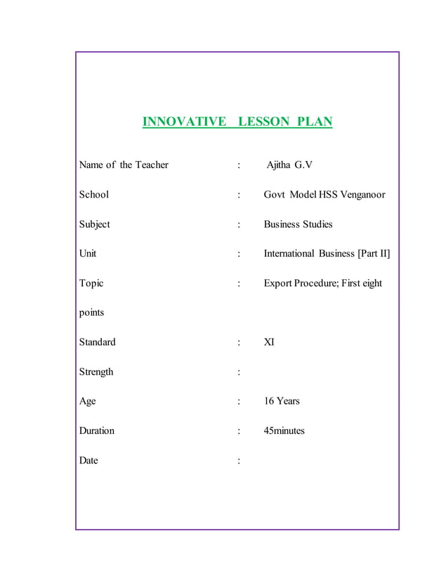 Innovative lesson plan | PDF