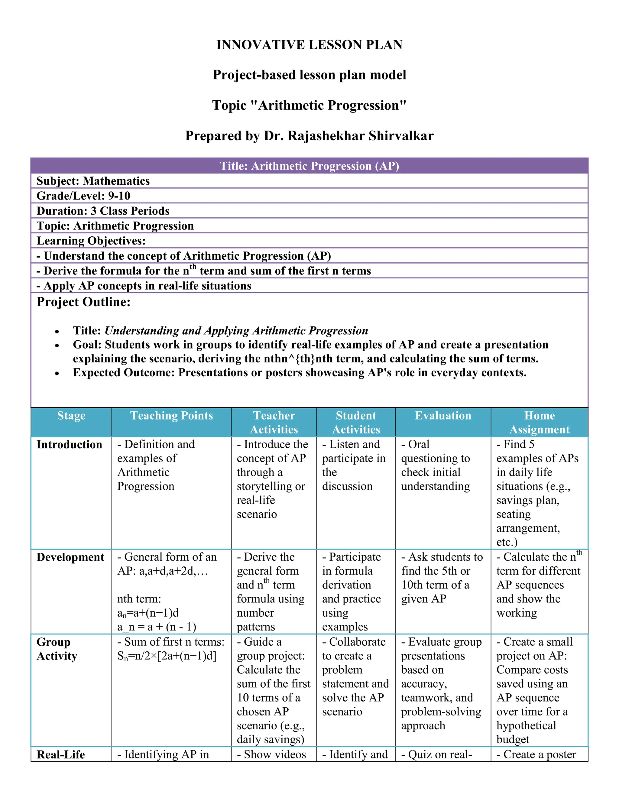 Innovative Lesson Plan- Project based Lesson Plan, Problem Solving ...