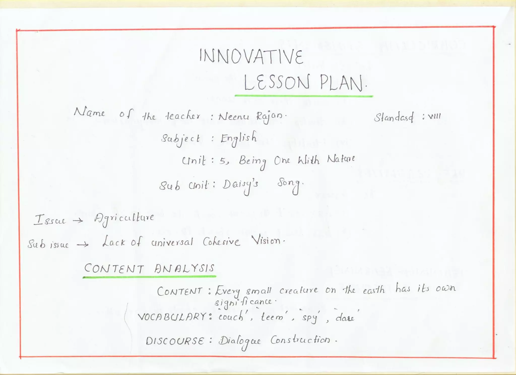 Innovative Lesson Plan - Neenu Rajan | PDF
