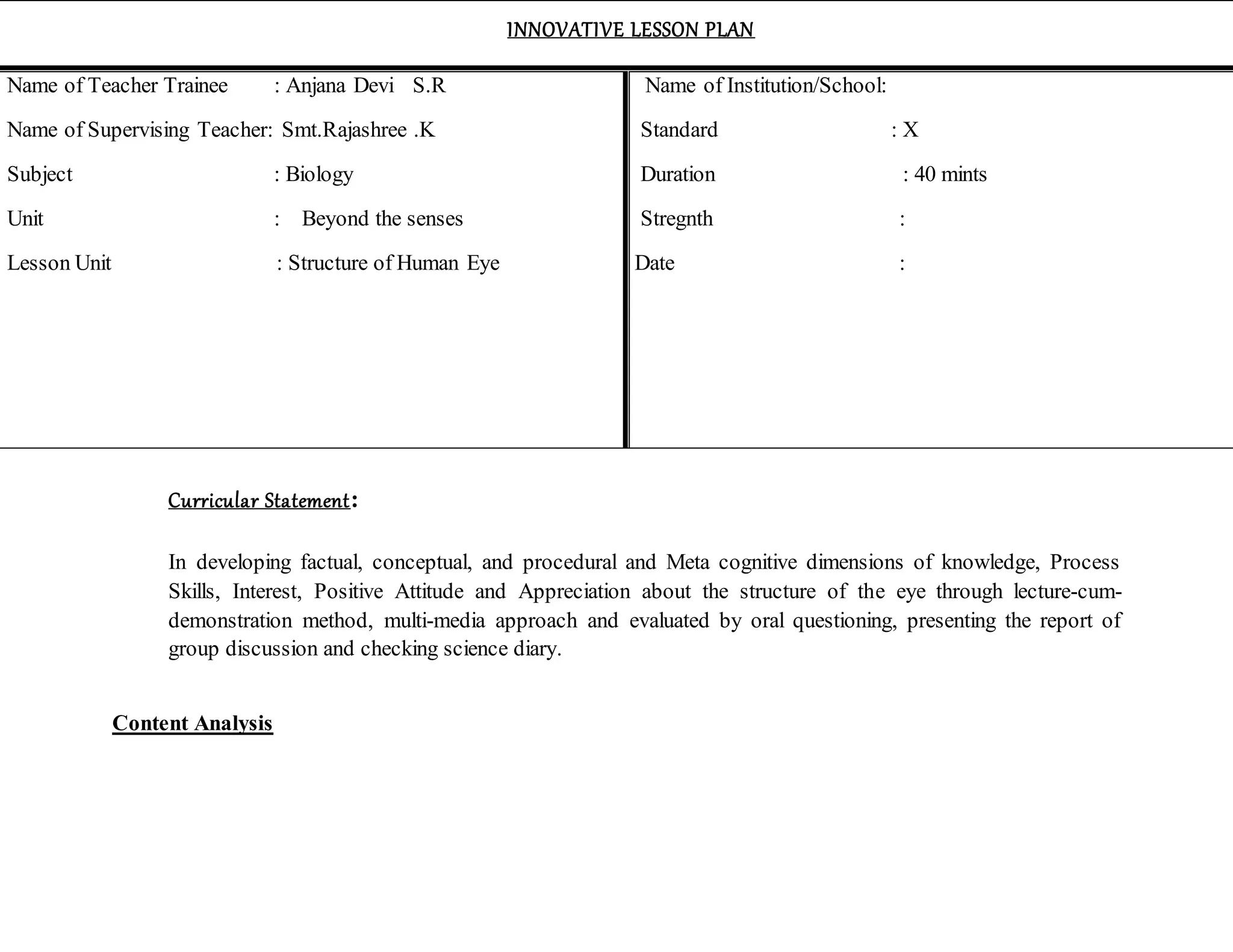 Innovative lesson plan anjana devi | DOCX