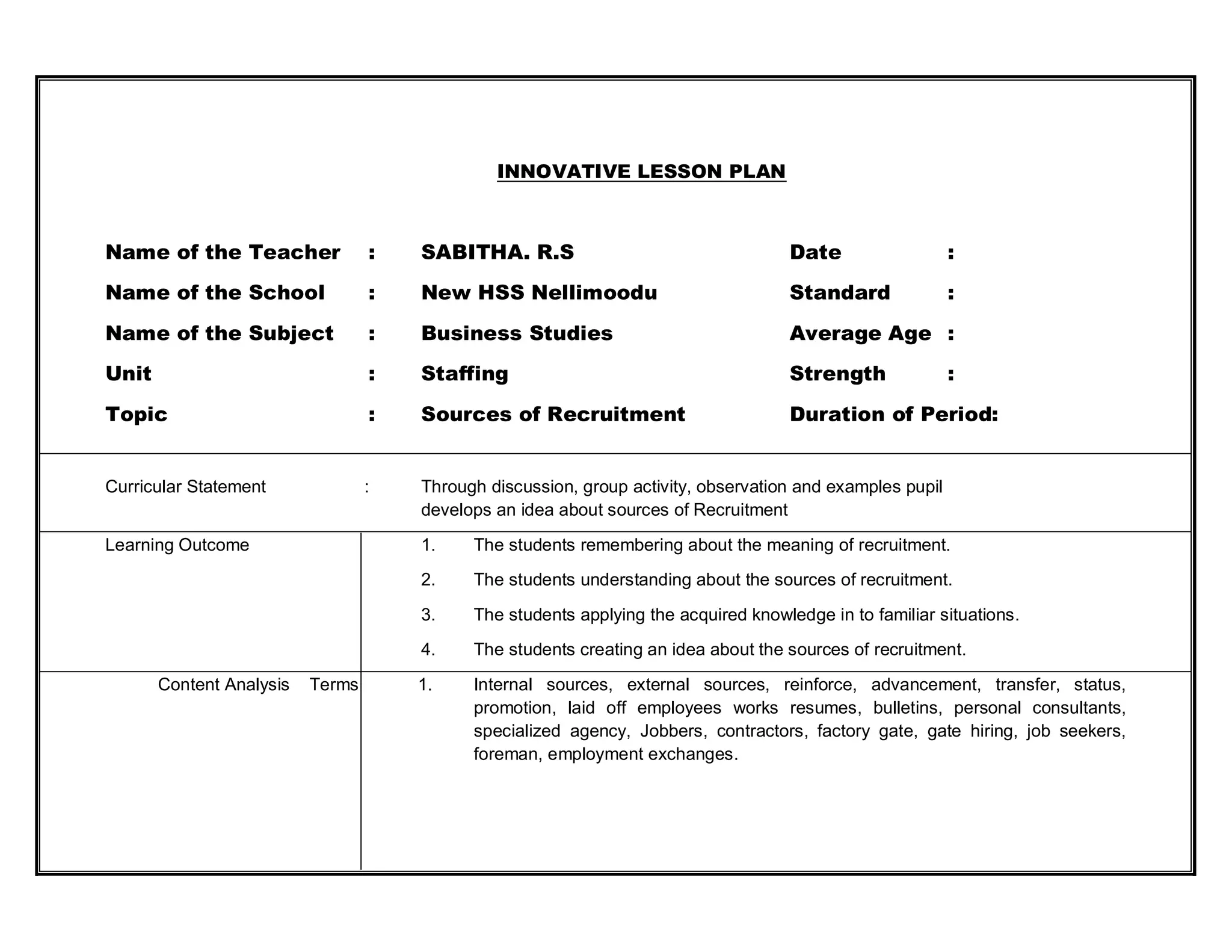 Innovative lesson plan sabitha | PDF
