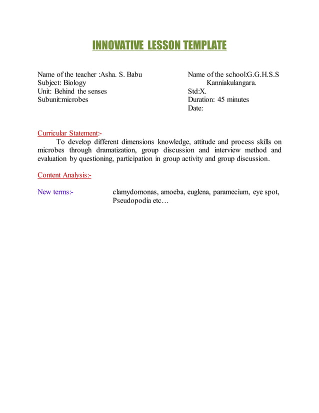 Innovative lesson template | PDF