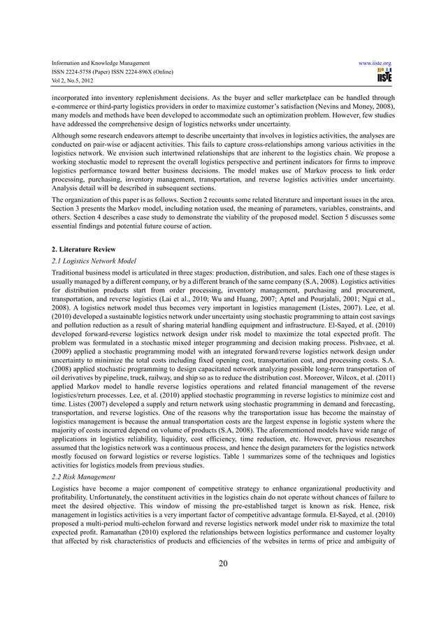 Innovative logistics management under uncertainty using markov model | PDF
