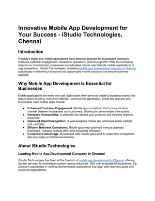 Innovative Mobile App Development for Your Success - iStudio ...