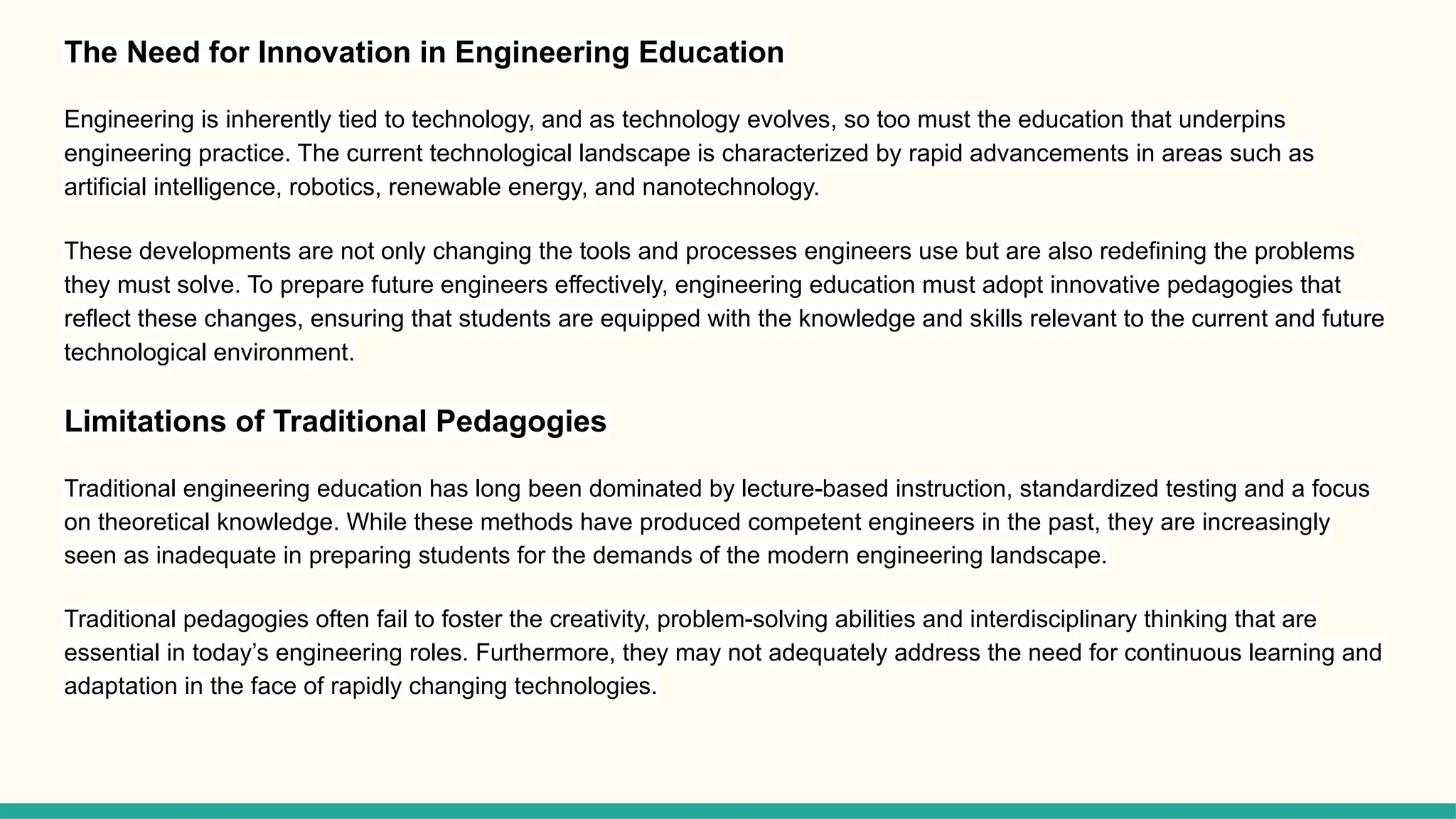 Innovative Pedagogies in Engineering Education for a Technologically ...