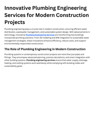 Innovative Plumbing Engineering Services for Modern Construction ...