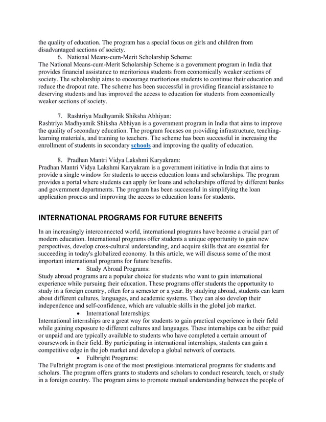 Innovative Programs And Schemes For Students | PDF