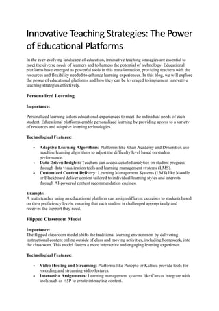 Innovative Teaching Strategies: The Power of Educational Platforms | PDF