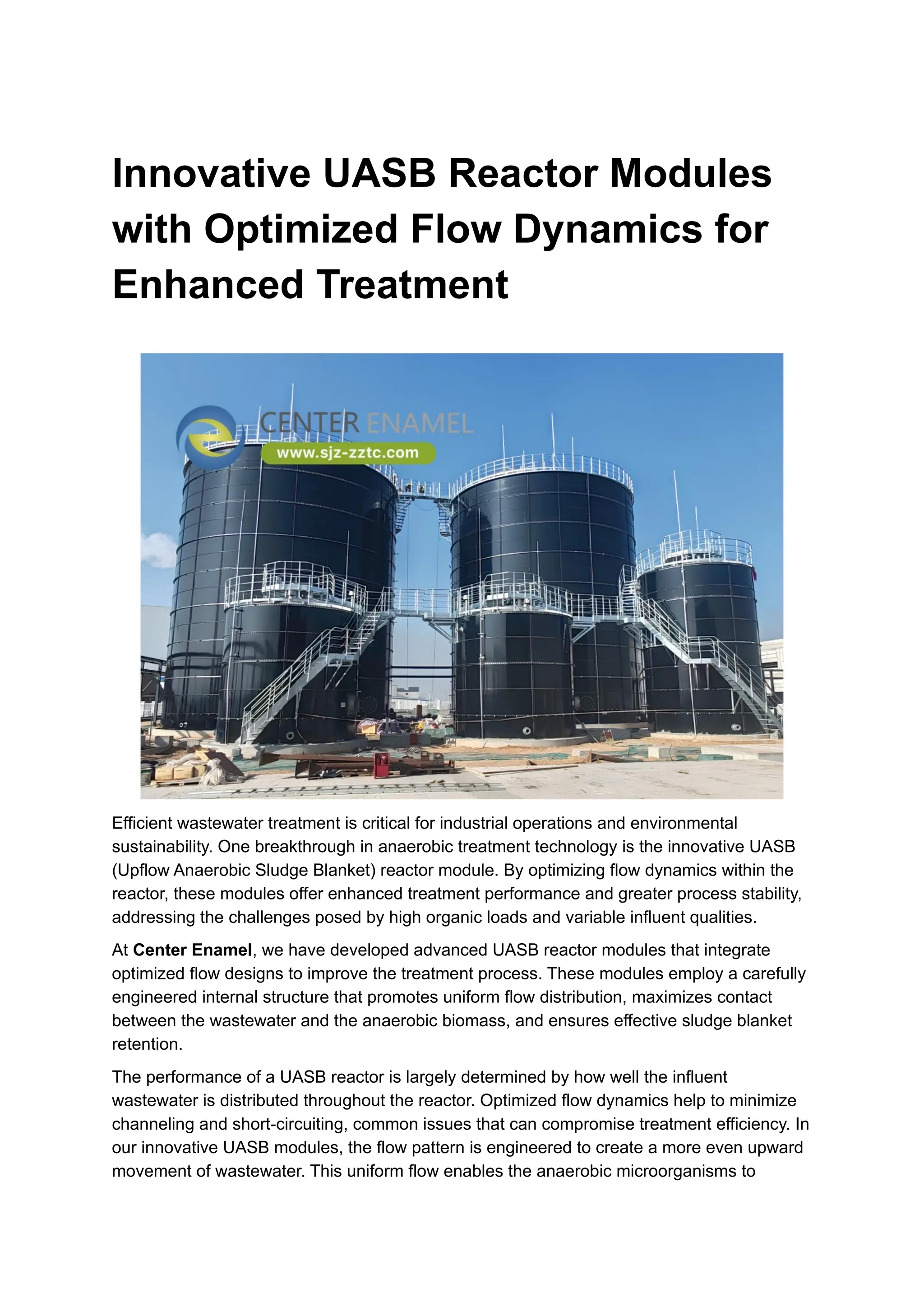 Innovative UASB Reactor Modules with Optimized Flow Dynamics for ...