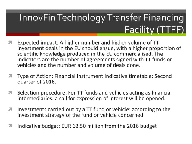 Innovfin technology transfer financing facility (ttff) | PPT