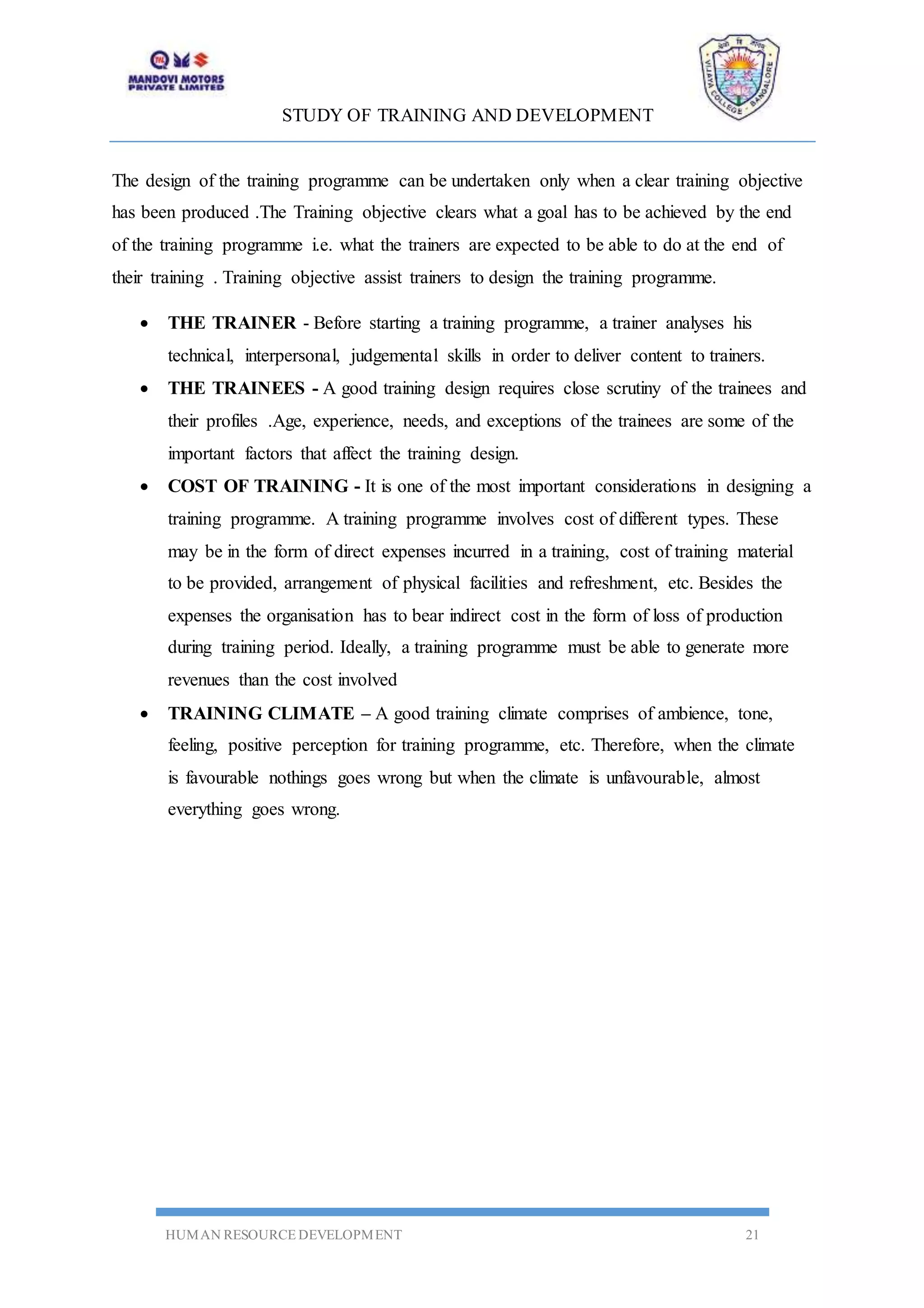 Training & development Introduction | DOCX