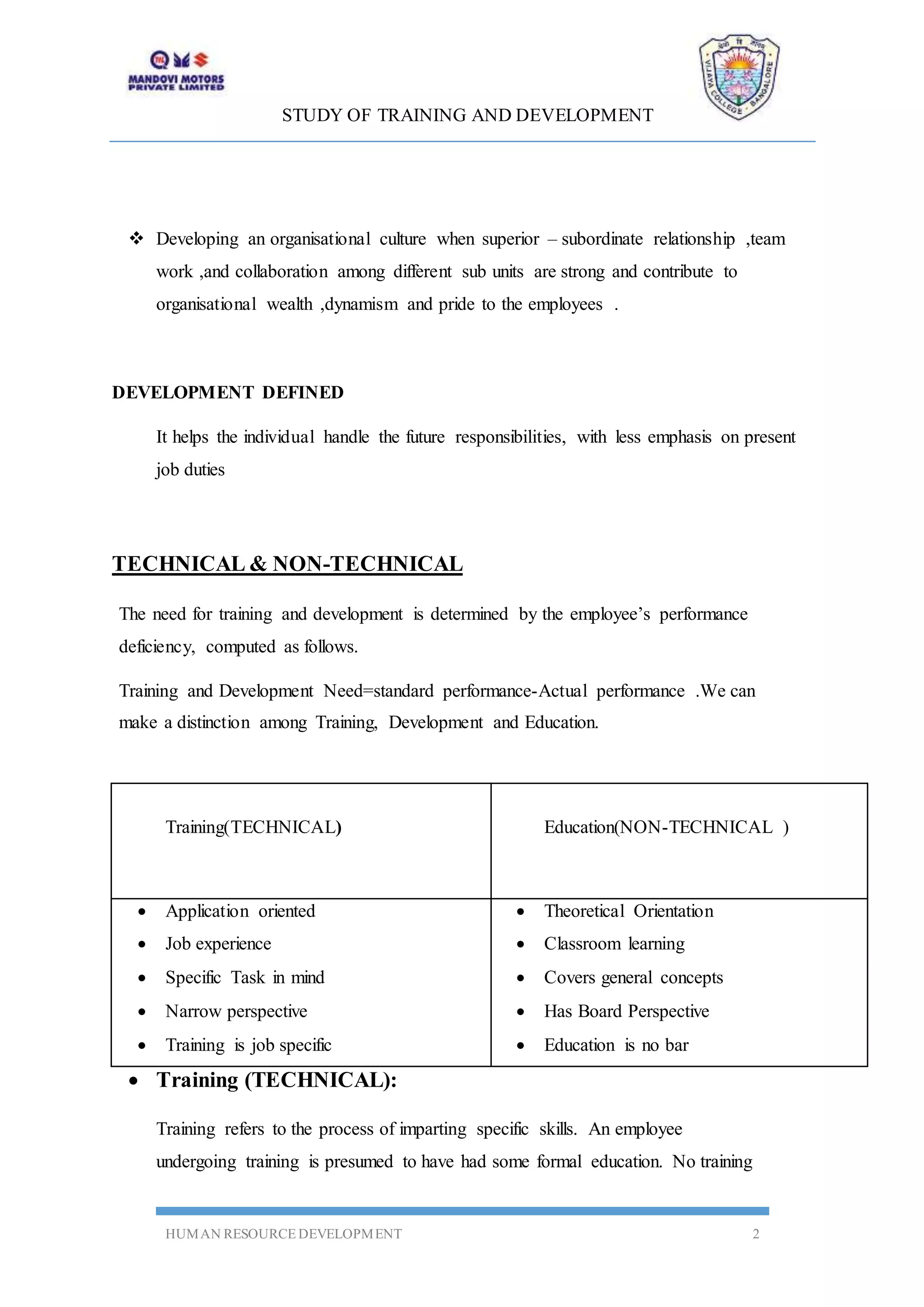 Training & development Introduction | DOCX