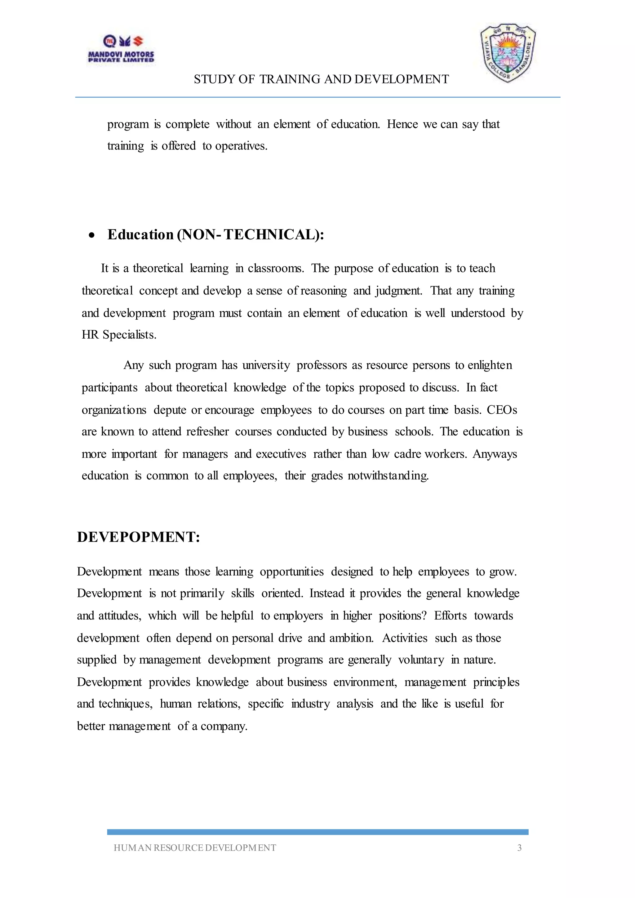 Training & development Introduction | DOCX