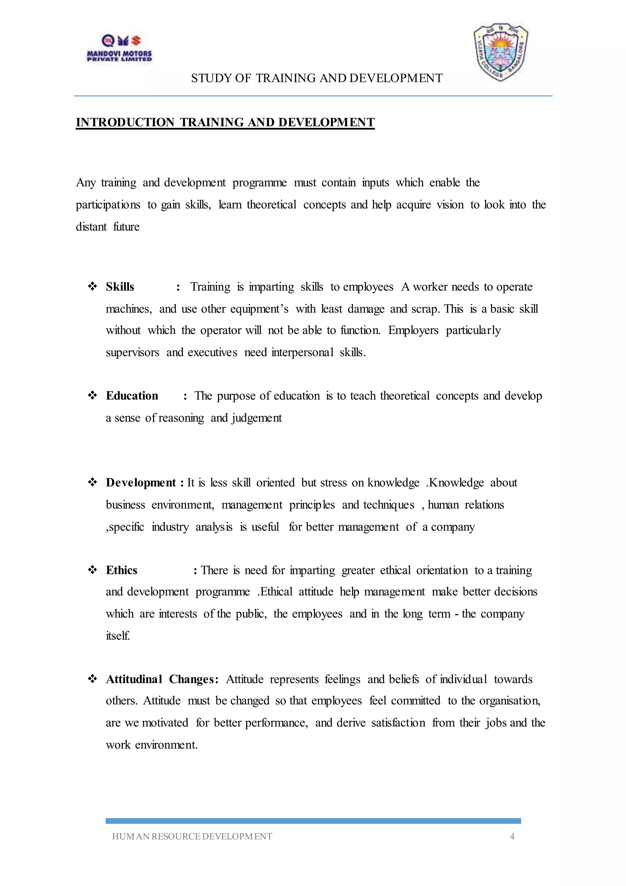 Training & development Introduction | DOCX