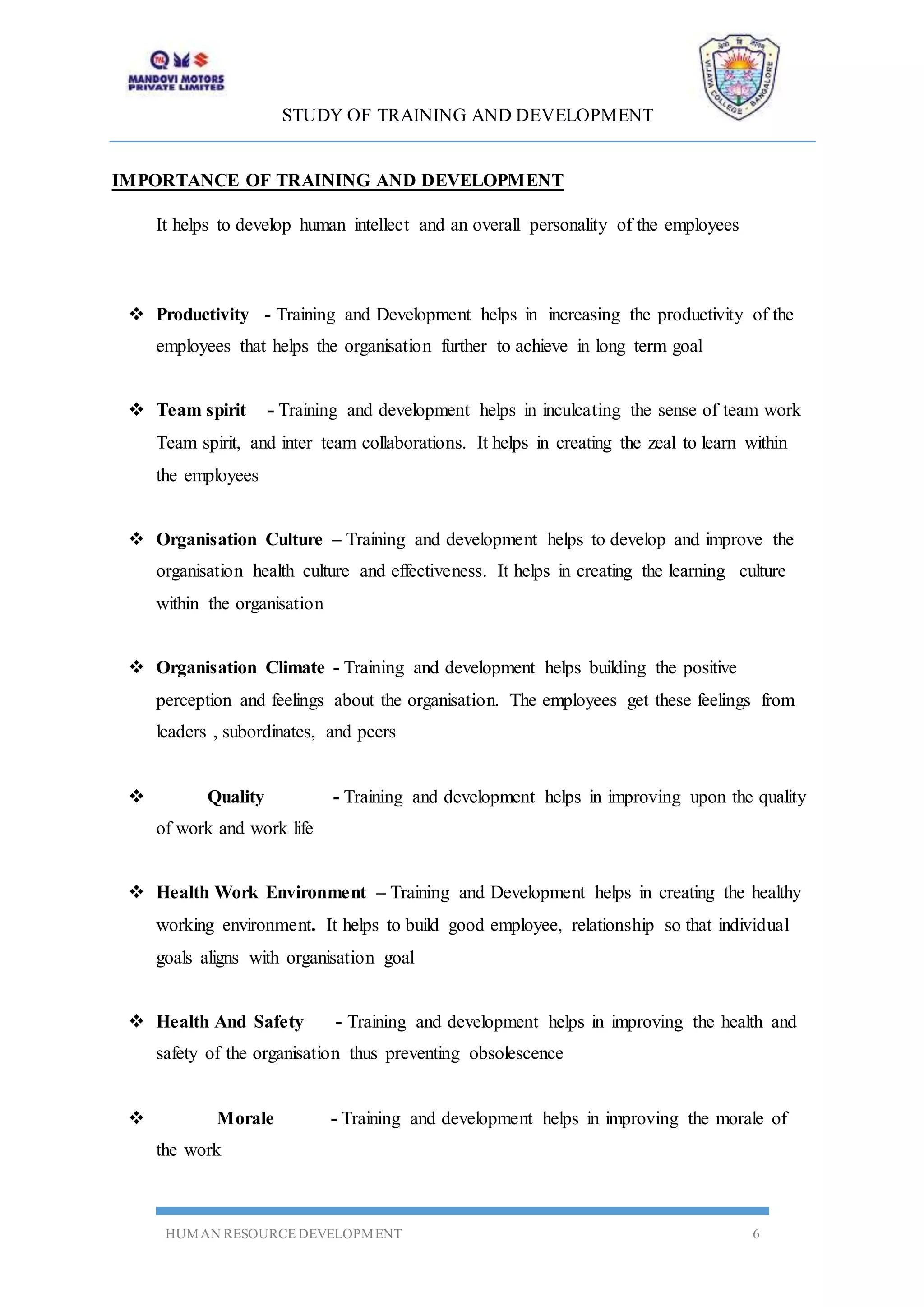 Training & development Introduction | DOCX