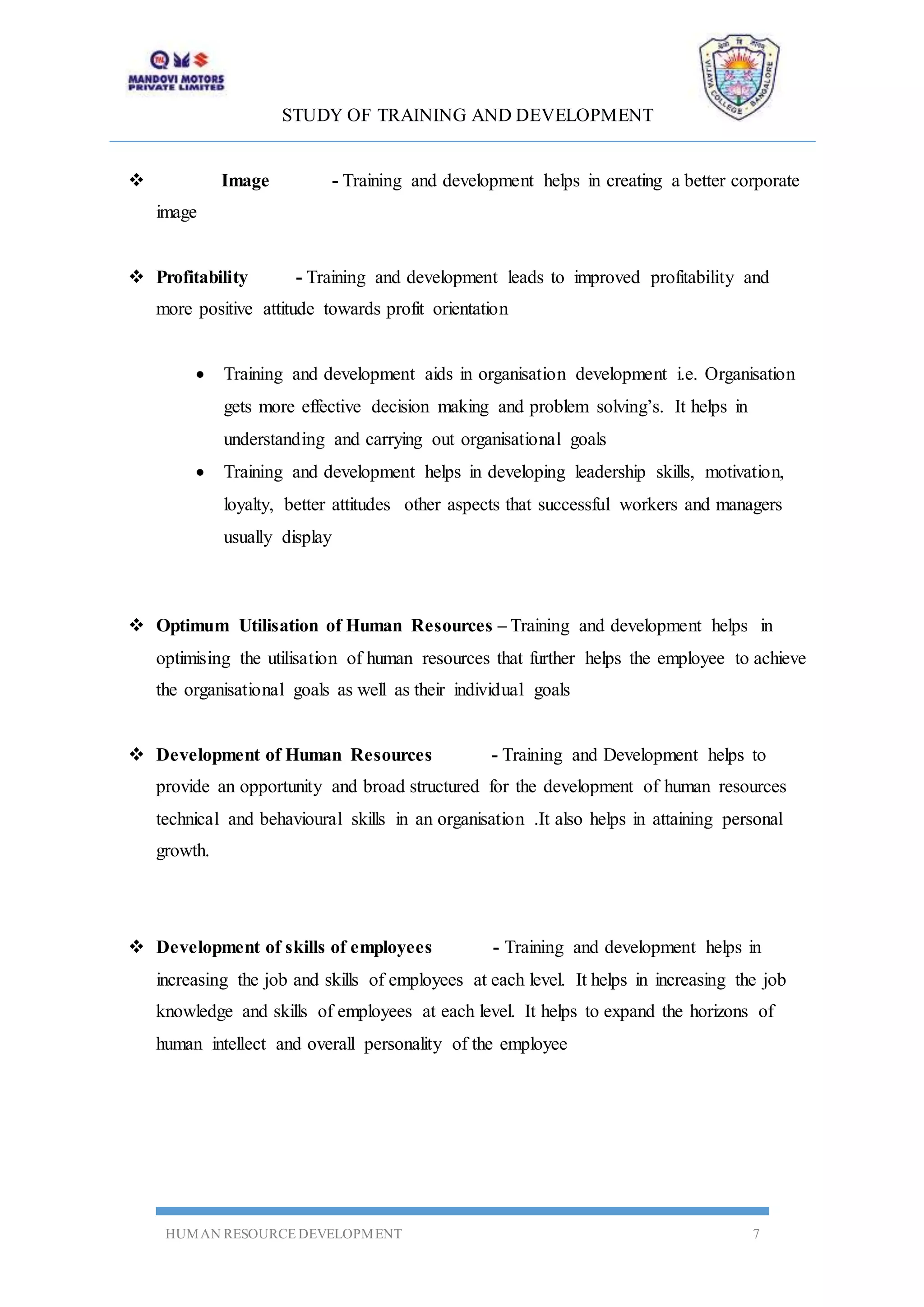 Training & development Introduction | DOCX