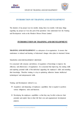 Training & development Introduction | DOCX