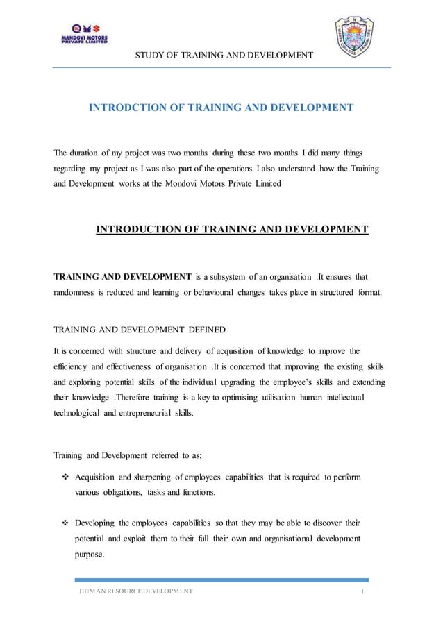 Training Development Introduction Pdf