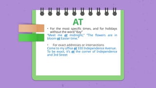 Prepositions of time and place at in on in English | PPTX